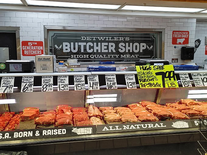 The butcher counter where meat dreams come true. Those steaks look so good they deserve their own Florida retirement plan.