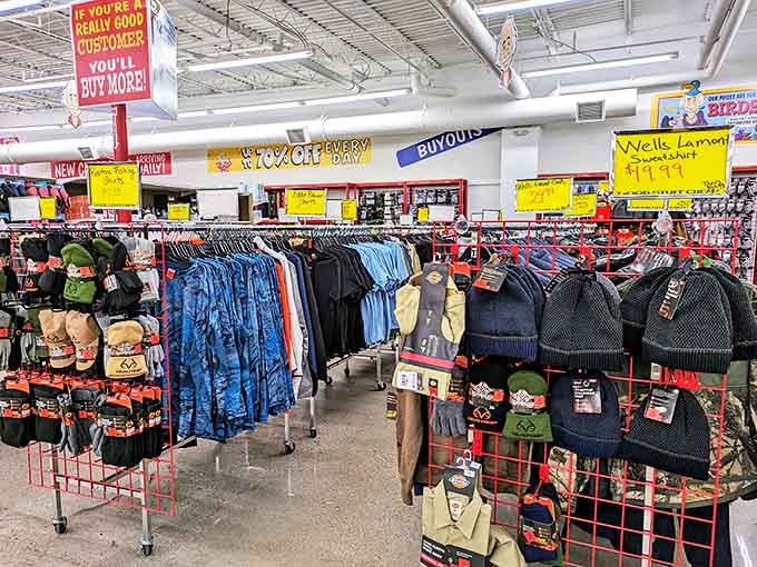 "If you're a really good customer, you'll buy more!" The clothing section's cheeky signs perfectly capture Ollie's no-nonsense approach to retail therapy.