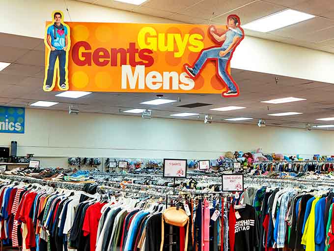 The "Guys/Gents/Mens" section features retro signage that looks like it came straight from a 1980s mall. Nostalgia sold separately!