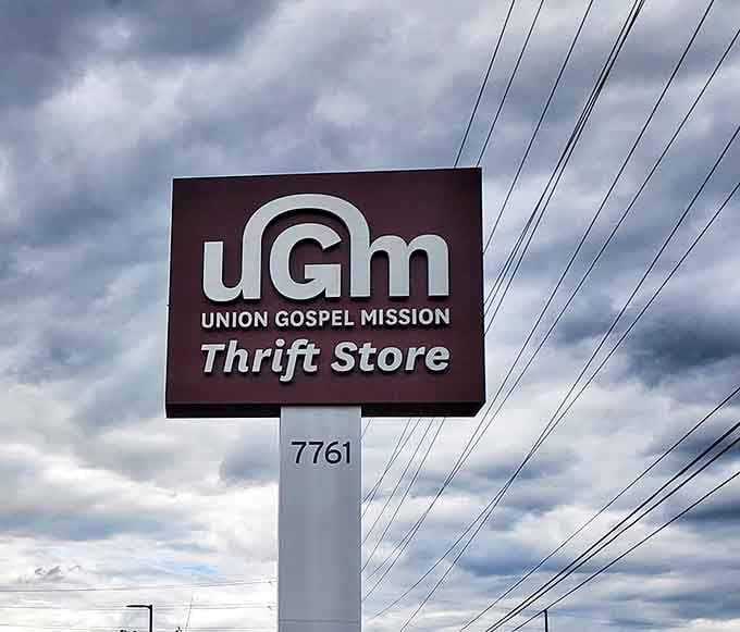 The iconic UGM sign stands tall against Idaho's dramatic sky, a beacon for bargain hunters like the North Star for ancient sailors.
