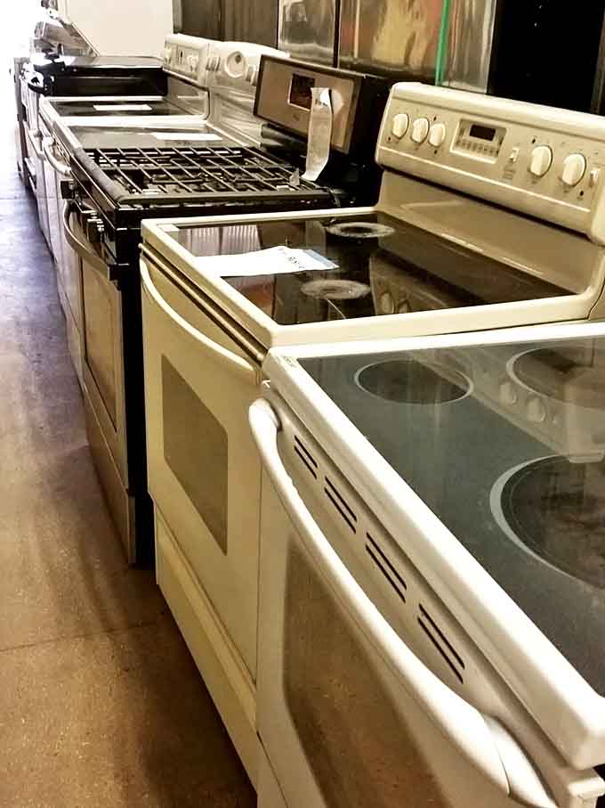 The stove lineup looks like a family reunion of appliances, each with stories to tell and many good meals left to make.