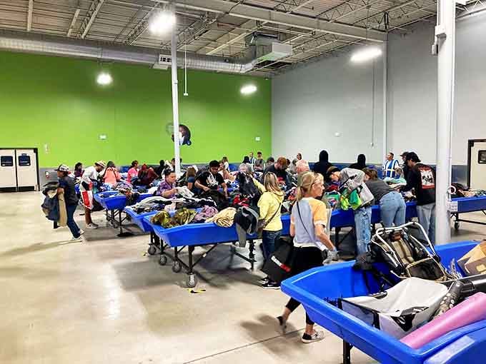 The thrill of the hunt in action &ndash; shoppers diving deep into fresh bins like prospectors who've spotted gold in the Colorado hills.
