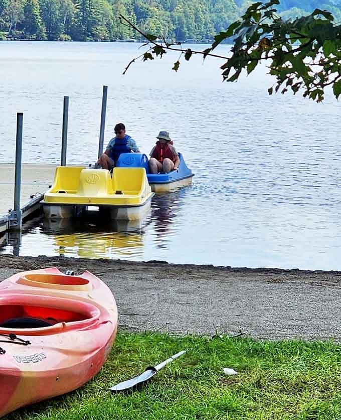 Paddle boats waiting patiently for their next adventure&mdash;like taxis at an airport, but with better views and zero traffic.