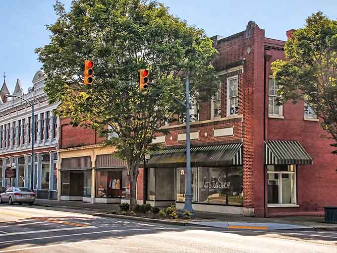 Historic brick buildings line Bennettsville's charming Main Street, where small-town affordability meets classic Southern architecture.