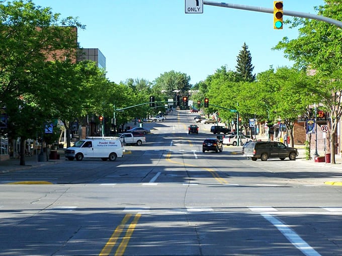 Tree-lined downtown Gillette offers wide streets, ample parking, and a relaxed pace perfect for leisurely shopping.
