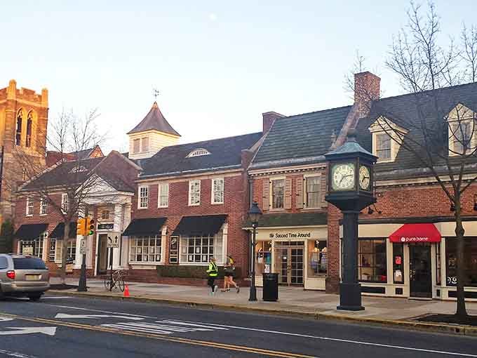 Haddonfield's Kings Highway features beautiful brick buildings and classic storefronts, creating a perfect setting for leisurely shopping and strolling.
