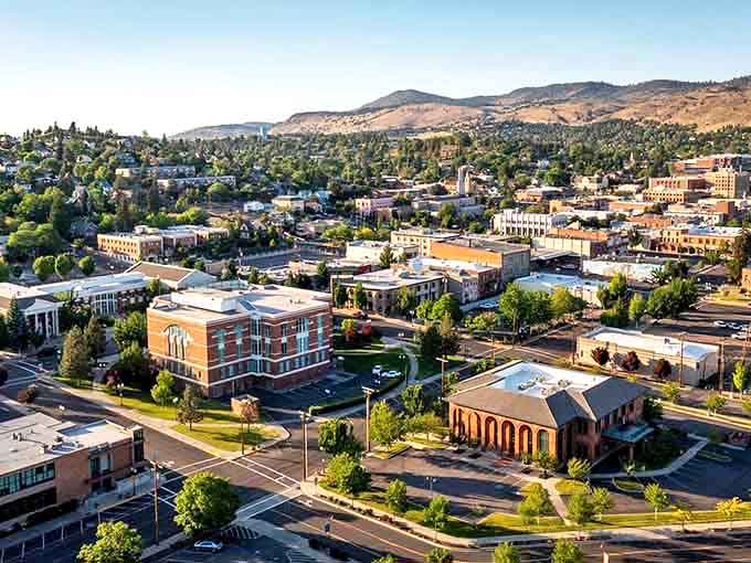 Klamath Falls' charming downtown nestles against rolling hills, offering affordable living with beautiful views and historic architecture throughout the community.