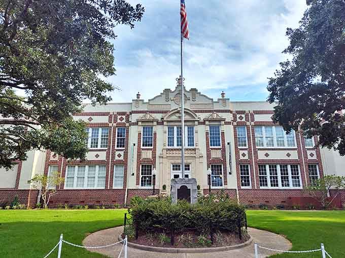 Ocean Springs' beautiful historic building stands proud with classic architecture and manicured grounds that welcome visitors to this charming coastal town.