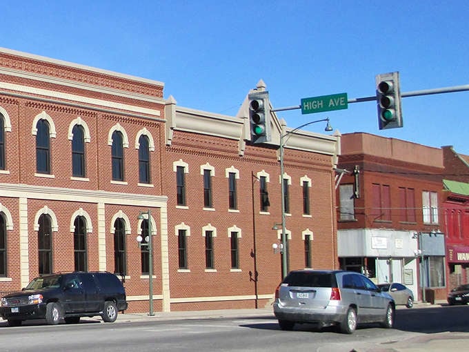 Historic brick buildings line Oskaloosa's downtown, where time seems to slow down and neighbors still wave from across the street.