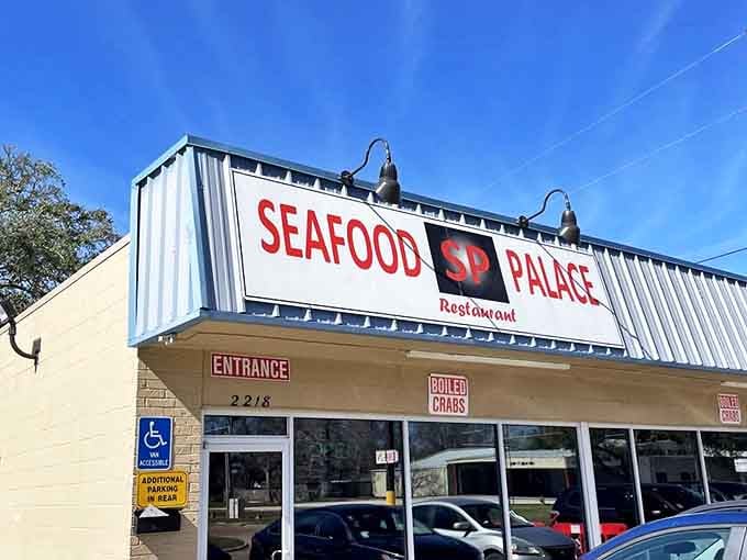 Seafood Palace proves great things come in unassuming packages. That sign promises boiled crab paradise!