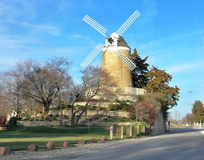 Wamego's historic windmill stands as a testament to European heritage in this whimsical Kansas town.