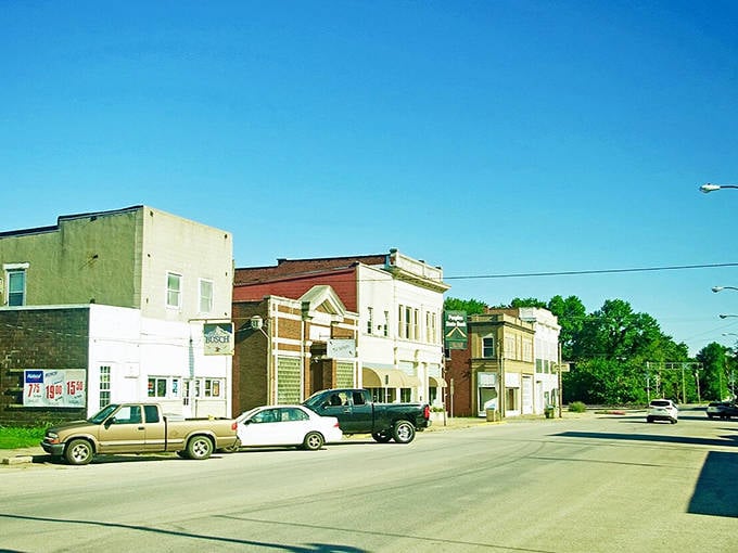 In Bridgeport, even the empty storefronts have a certain nostalgic charm. The brick archway frames a glimpse into the town's past.