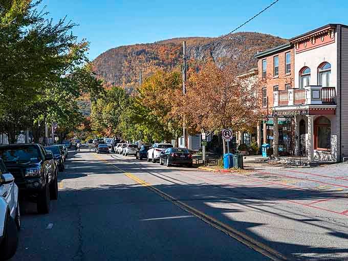 Cold Spring's main street offers a perfect blend of historic charm and modern comfort under a canopy of trees.