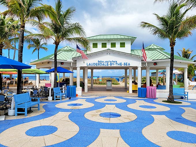 Lauderdale-By-The-Sea's welcoming pavilion stands like a cheerful gatekeeper between everyday worries and barefoot beach bliss.