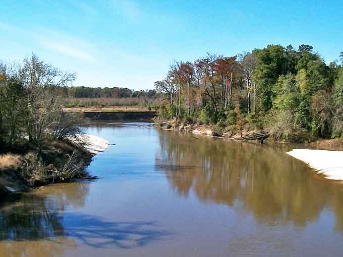 The peaceful waters of Pearl River reflect both sky and trees&mdash;nature's own meditation app, no subscription required.