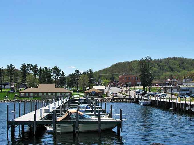 Munising's waterfront &ndash; where boats wait patiently to show you nature's masterpiece called Pictured Rocks.