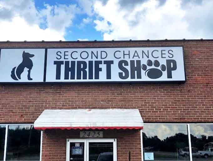 The brick building houses more than bargains; it's where your thrift dollars help rescue animals find forever homes.