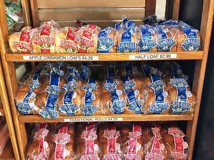 Bread heaven exists, and it's stacked neatly on these shelves. The Portuguese sweet bread alone is worth the drive from Kona.