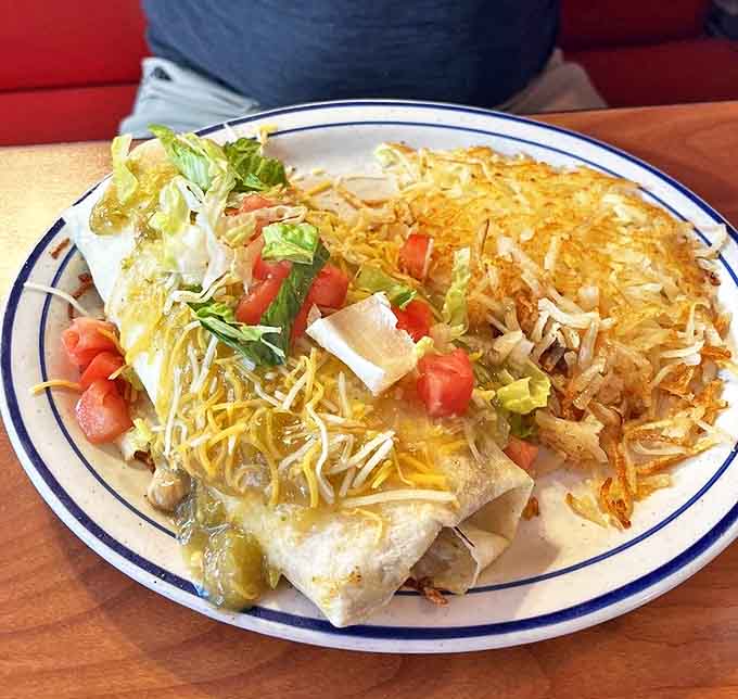 Breakfast burritos that solve the eternal dilemma of whether to have eggs, cheese, or hash browns by simply saying "yes" to all three.