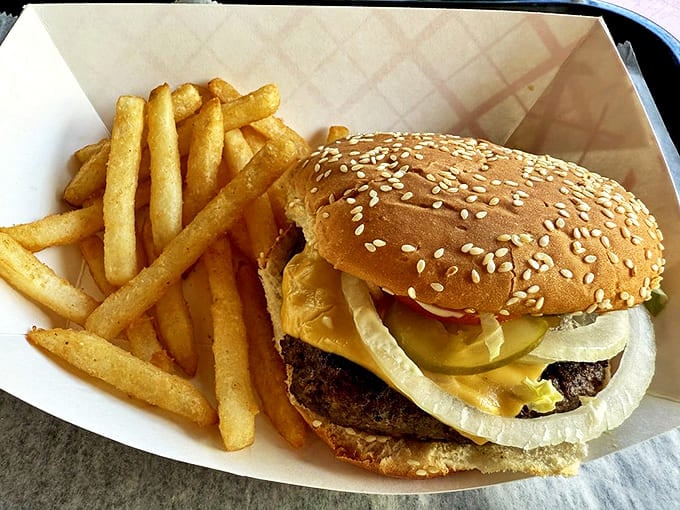 This isn't just a burger&mdash;it's edible architecture: perfectly stacked, sesame-studded, and ready to remind you why simple food done right beats fancy any day.