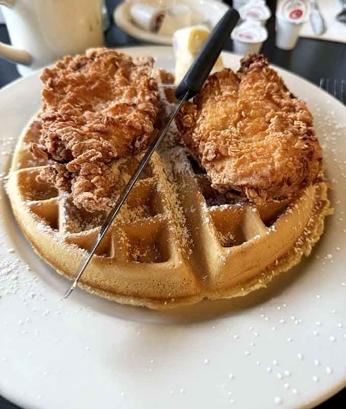 Chicken and waffles: the breakfast-lunch hybrid that proves some of history's greatest partnerships weren't planned. That crispy coating deserves its own fan club.