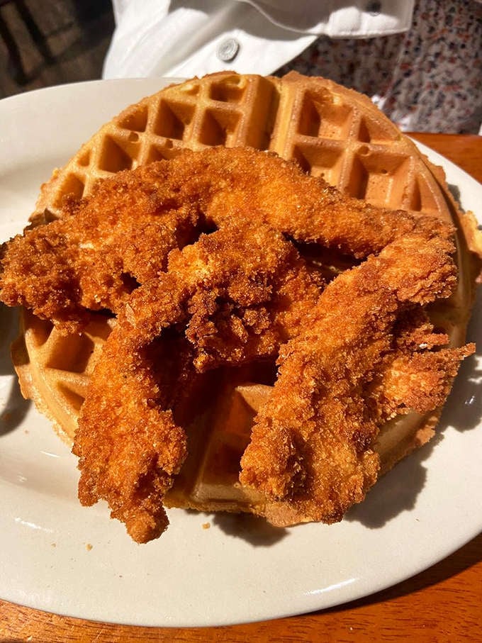 Chicken and waffles: where breakfast and dinner stop fighting and finally make up in the most delicious peace treaty ever created.
