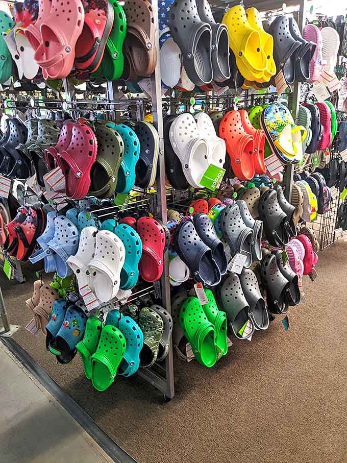 The Crocs rainbow! Where comfort meets questionable fashion choices, and somehow everyone walks away happy.