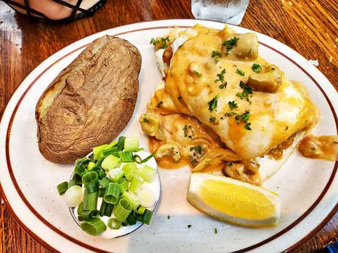 The halibut arrives looking like it's dressed for the seafood prom&mdash;elegantly plated with a creamy sauce that complements rather than overwhelms its delicate flavor.