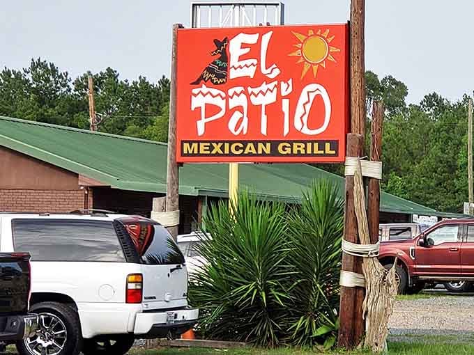 El Patio's vibrant sign promises authentic Mexican flavors in the heart of Louisiana—where salsa meets Southern hospitality with delicious results.