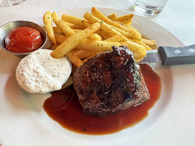 Steak frites: where a perfectly seared piece of beef meets its soulmate in crispy potato form. A romance for the ages.