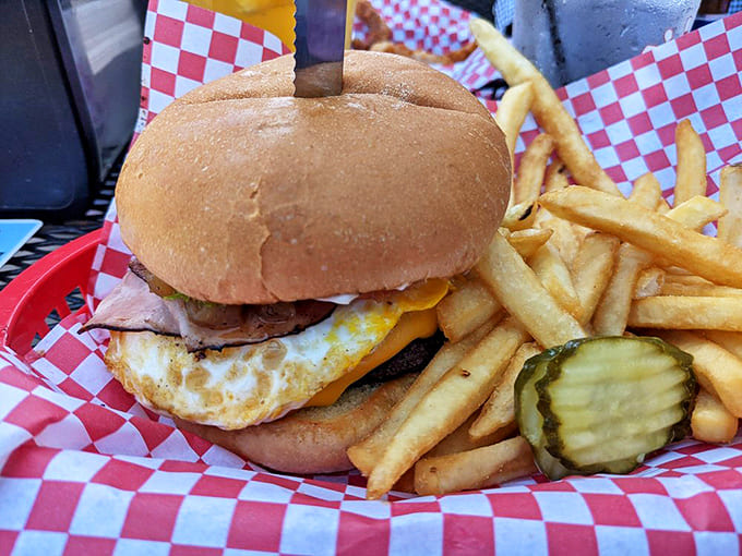 Behold the Haystack Burger&mdash;where a perfectly fried egg transforms an already excellent burger into breakfast's ambitious cousin.