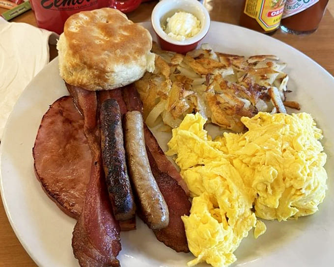 The Hungry Rancher Breakfast doesn't just feed you—it prepares you for a day of actual ranching, or more likely, enthusiastic napping.