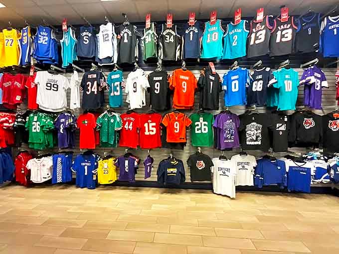 Sports jersey paradise for the fan who wants to support every team simultaneously. Your fantasy league just became a fashion statement.