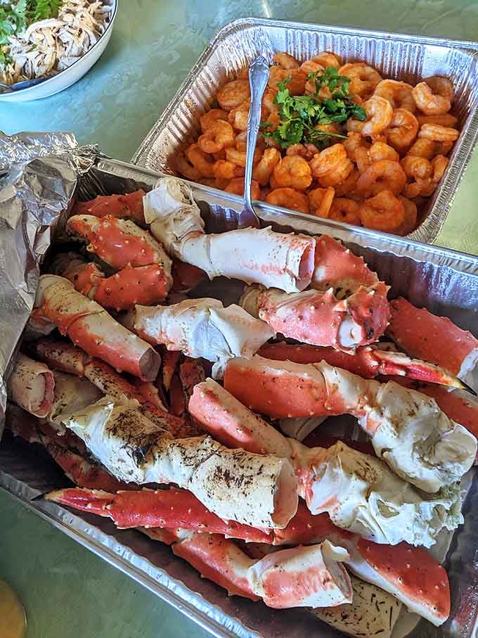 Crab legs and jumbo shrimp playing the lead roles in this seafood drama. The supporting cast of spices deserves an Oscar too.