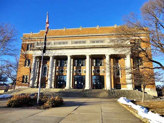 Memorial Hall stands as architectural proof that small towns once built monuments to civic pride instead of strip malls.