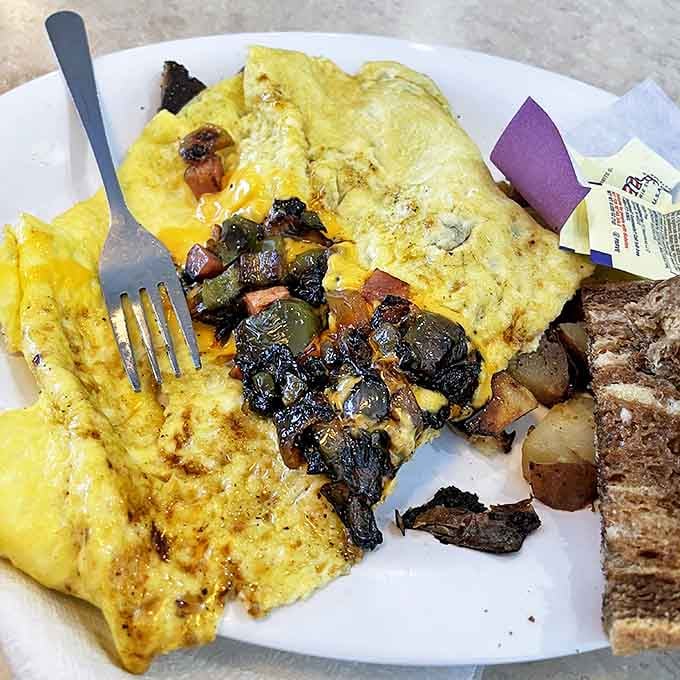 An omelet that's seen things &ndash; specifically, vegetables that willingly sacrificed themselves for your breakfast pleasure. Worth waking up for.