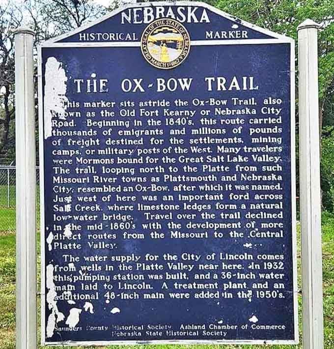 The Ox-Bow Trail marker reminds us that before GPS, pioneers navigated Nebraska with determination, courage, and probably a fair amount of colorful language.