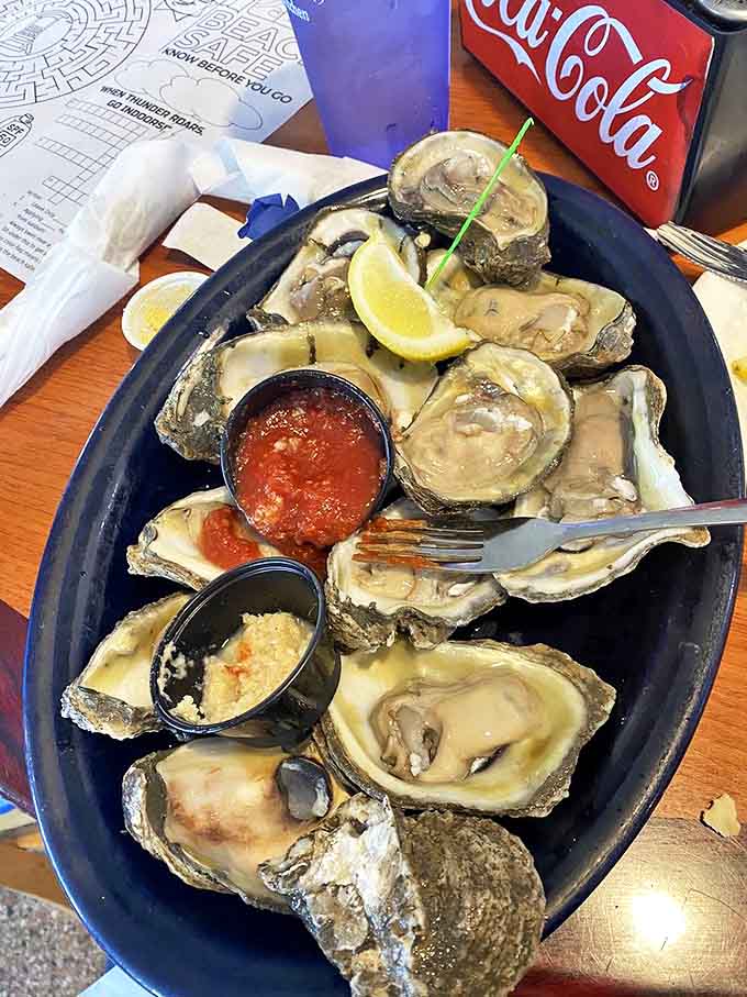 These oysters aren't just served, they're presented &ndash; plump, briny jewels of the sea waiting for a squeeze of lemon and a moment of appreciation.