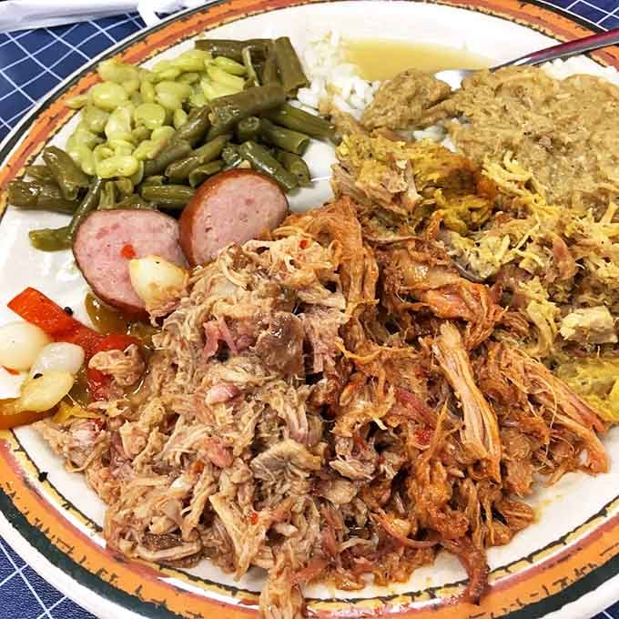 This pulled pork plate isn't just a meal &ndash; it's a South Carolina history lesson served with a side of sausage and green beans.