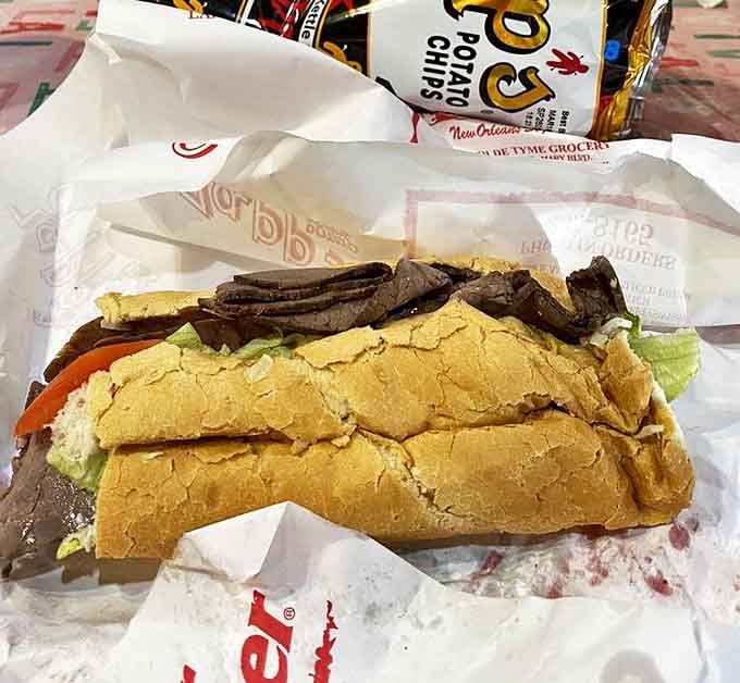 The roast beef po'boy isn't just a sandwich&mdash;it's a gravity-defying masterpiece of tender meat and gravy that somehow stays contained until that first glorious bite.