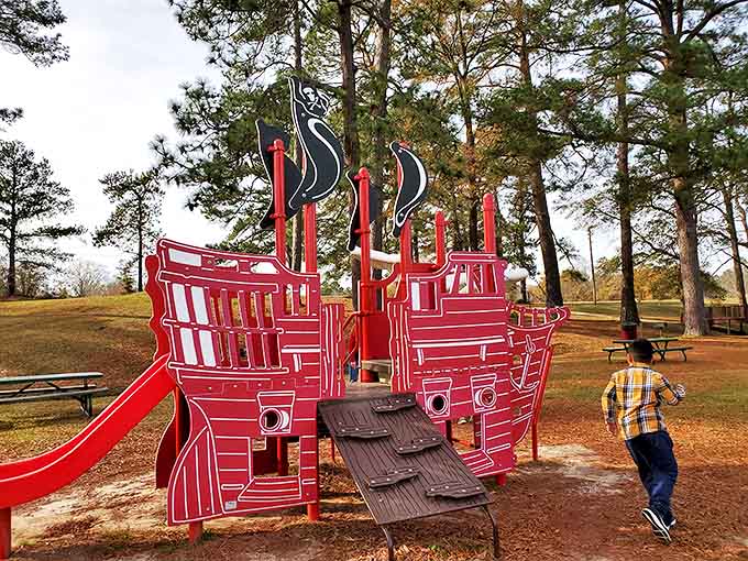 Rozar Park's pirate ship playground transforms ordinary Tuesday afternoons into swashbuckling adventures for Perry's youngest treasure hunters.