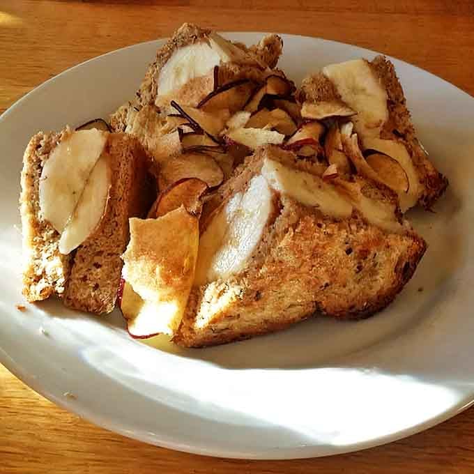 French toast that makes ordinary bread feel inadequate. Those caramelized apples aren't just toppings&mdash;they're the supporting actors who deserve their own Oscar.