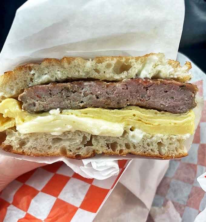Behold the breakfast sausage that makes you question every other breakfast meat decision you've ever made. Savory perfection between heavenly bread.