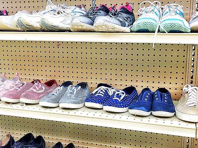 Shoe heaven for the budget-conscious fashionista. Those blue polka-dot sneakers are practically begging for a second chance at summer adventures.