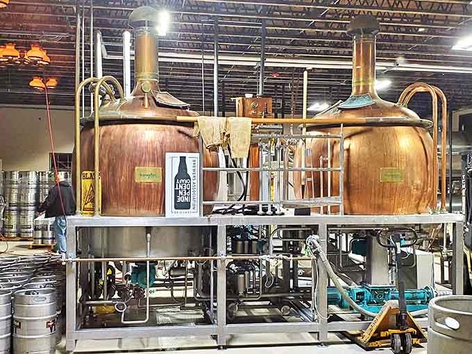Gleaming copper brewing tanks that look like they were designed by steampunk enthusiasts with excellent taste in beer. The science of happiness happens here.