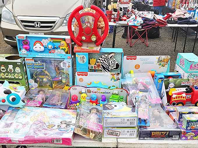 Toy wonderland where childhood dreams come true. Fisher-Price steering wheels and zebra alphabet toys&mdash;nostalgia for adults, magic for kids.