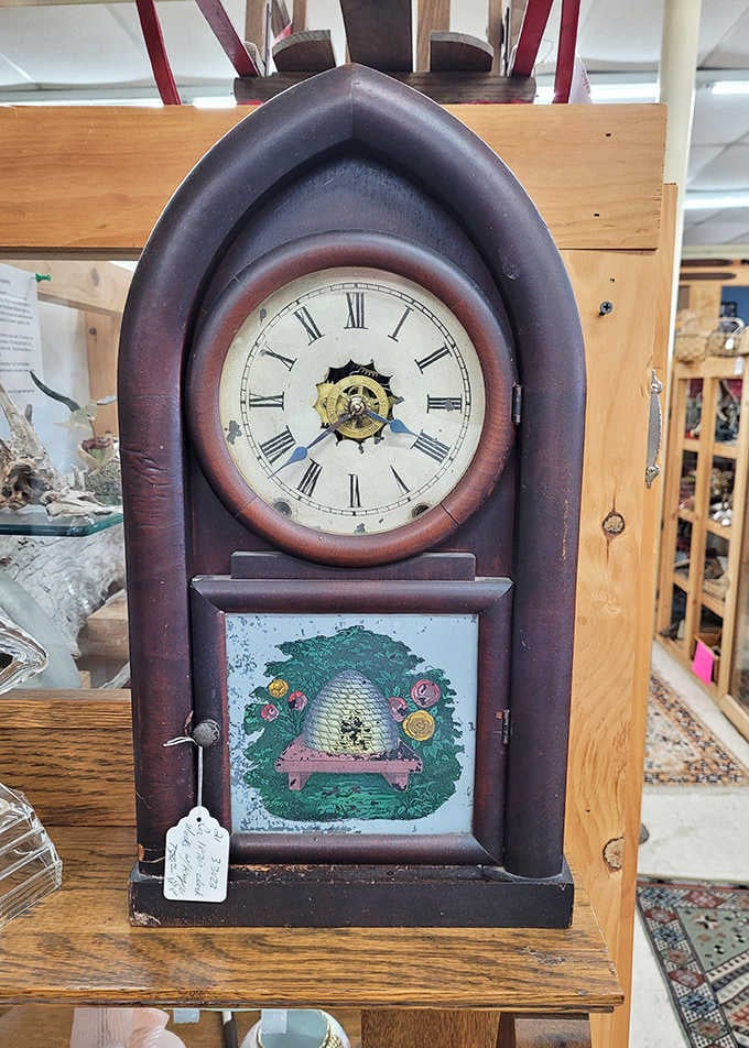 This beehive clock doesn't just tell time—it tells history. The hand-painted detail beneath the face reminds us when craftsmanship wasn't optional.