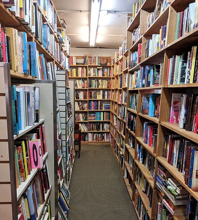 Floor-to-ceiling shelves create a bibliophile's version of the yellow brick road, leading to unexpected literary discoveries around every corner.