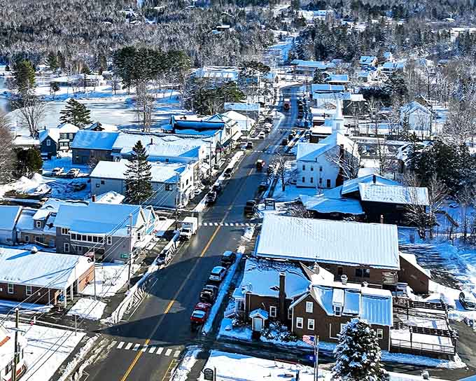 Winter's white blanket turns Main Street into a scene so quintessentially New England you half expect Paul Revere to come snowmobiling through.