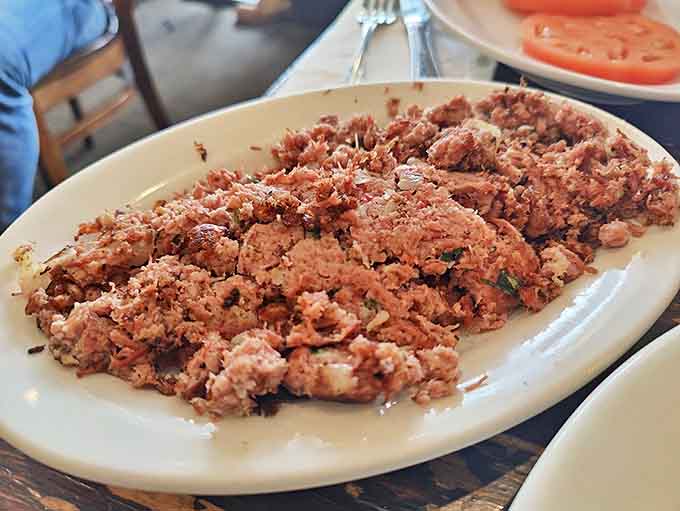 Corned beef hash that's clearly made in-house – crispy edges, tender centers, and none of that canned nonsense your uncle used to serve.